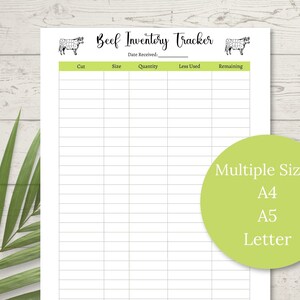 Beef Inventory Tracker | Kitchen Inventory Printable | Freezer ...