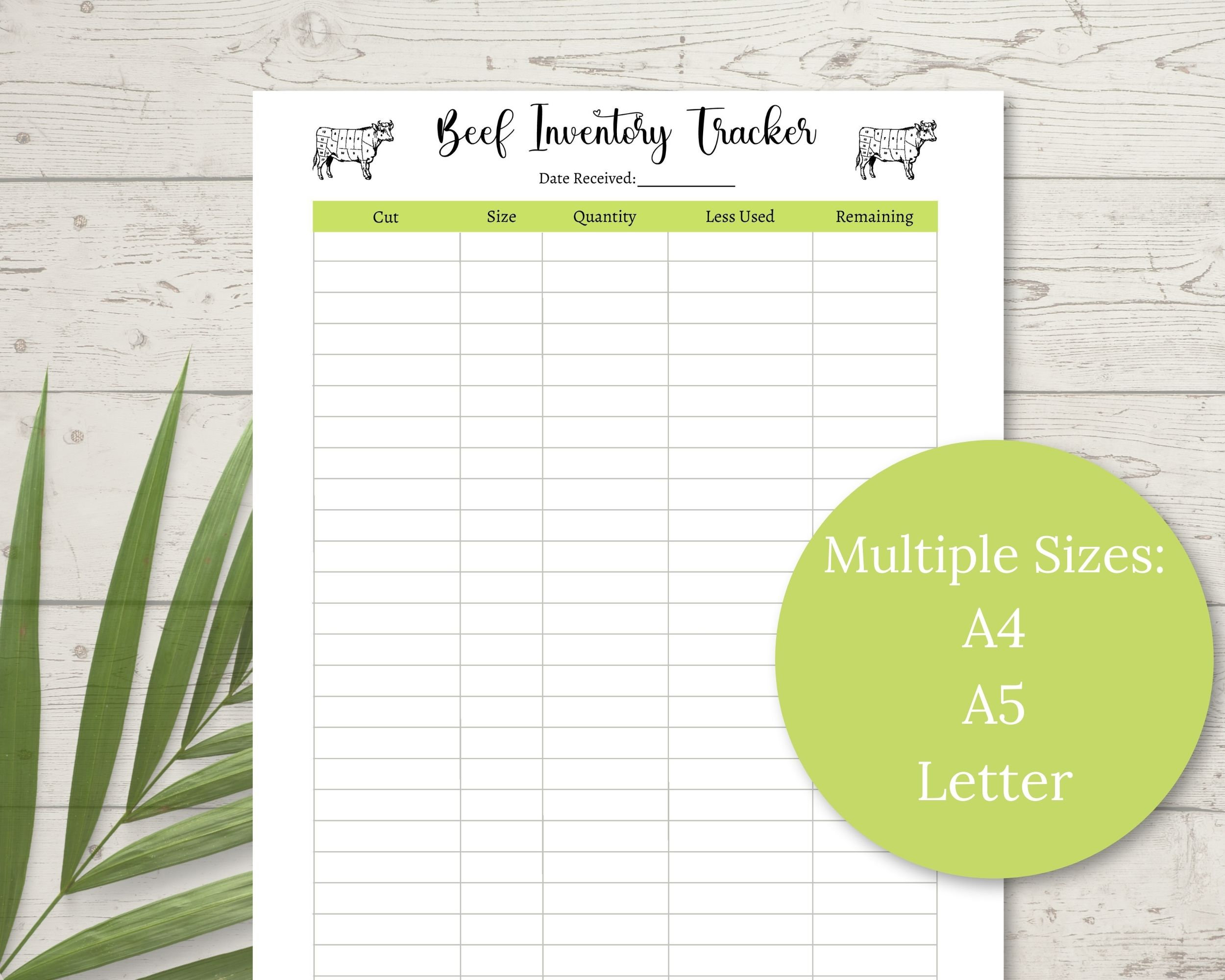 Beef Inventory Tracker | Kitchen Inventory Printable | Freezer ...