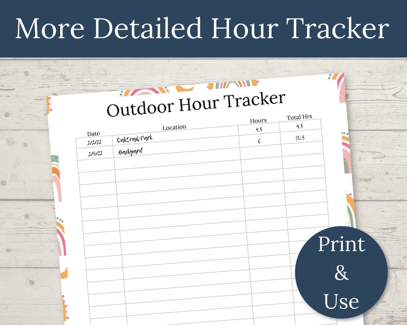 Outdoor Hour Tracker | Outdoor Time Tracker | Outdoor Tracker | 1000 ...