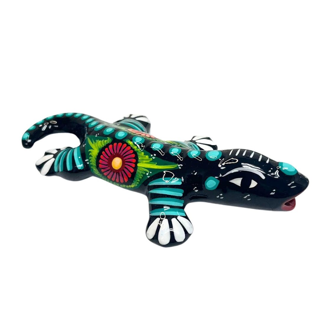 Black Talavera Clay Lizard Iguana Hand Painted Mexican Treasure Wall ...