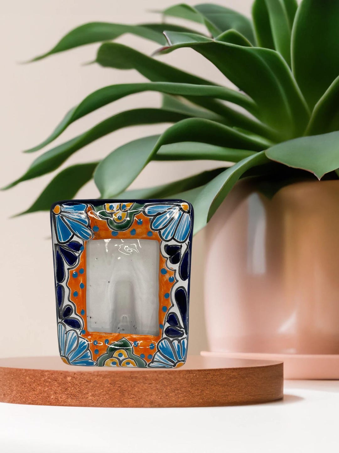 Mexican Orange Talavera Picture Frames Vertical (4x3) Colorful Floral ...