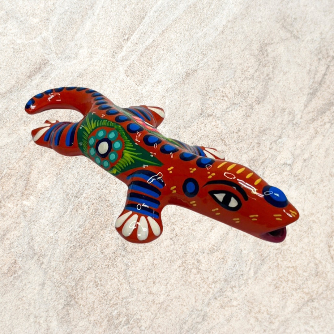 Orange Talavera Clay Lizard Iguana Hand Painted Mexican Treasure Wall ...