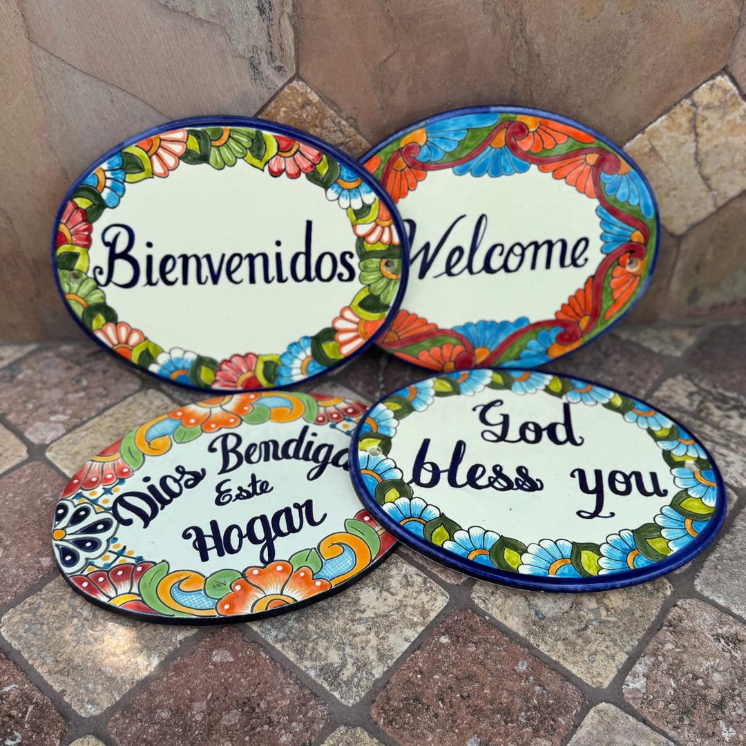 Pottery Welcome Signs | Handmade in Mexico | Hanging Wall Decor | God ...