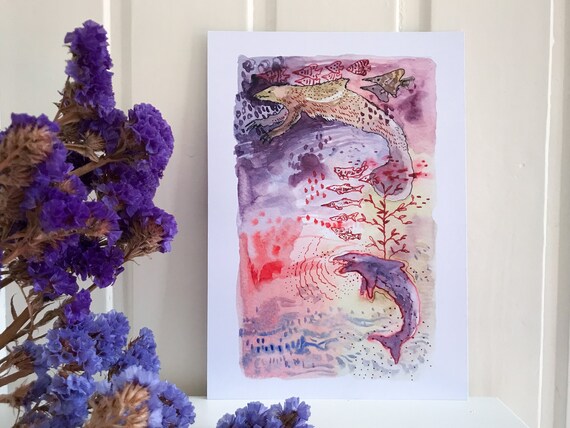 Prehistoric Ocean A5 Art Print Watercolor Illustration - Etsy