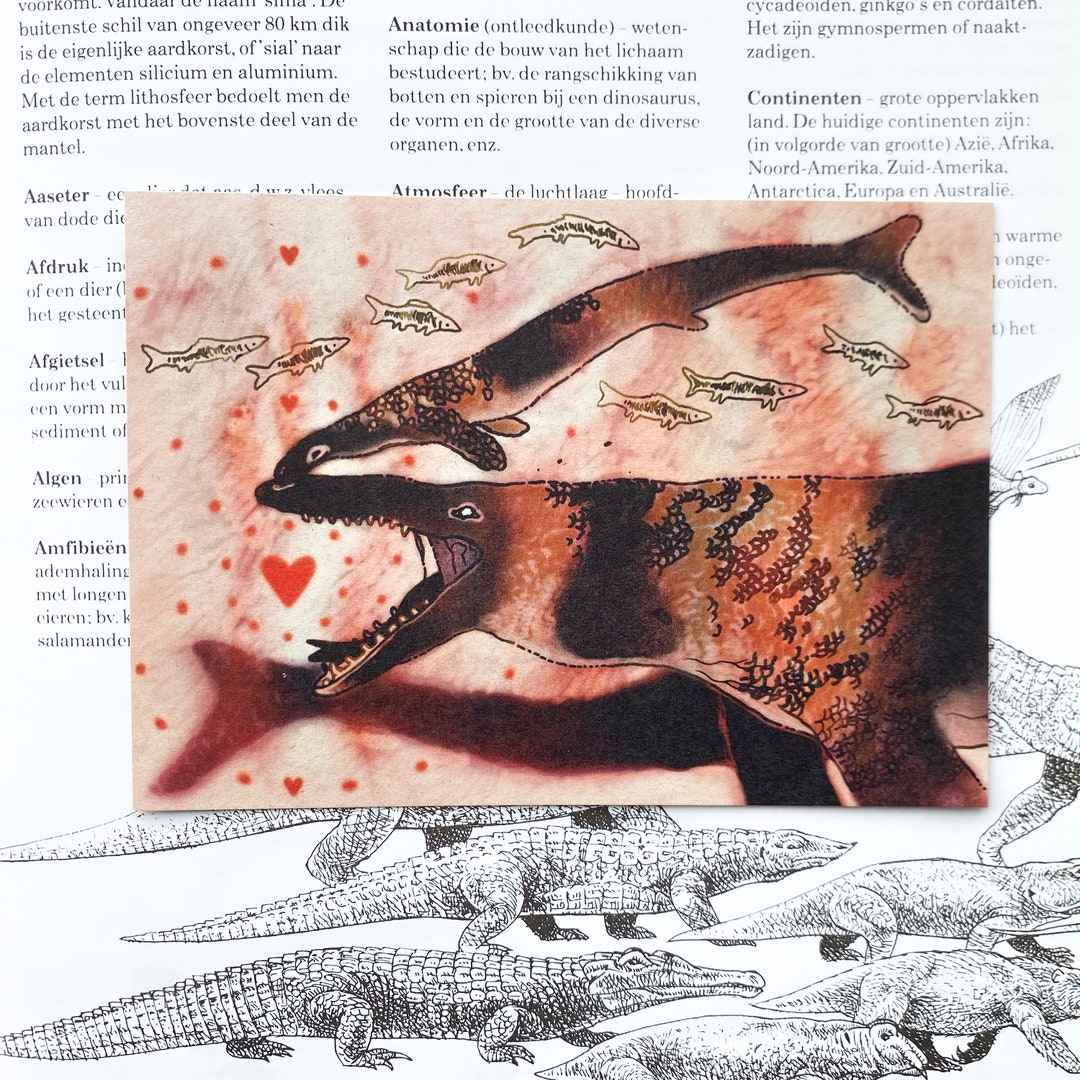 Mosasaur & Baby // Illustrated Postcard // A6 Art Print // Printed on ...