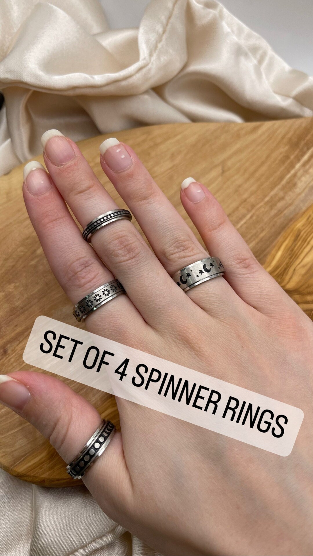 Set of 4 Spinner Rings, Rotating Ring, Meditation Ring, Exam Fidget ...