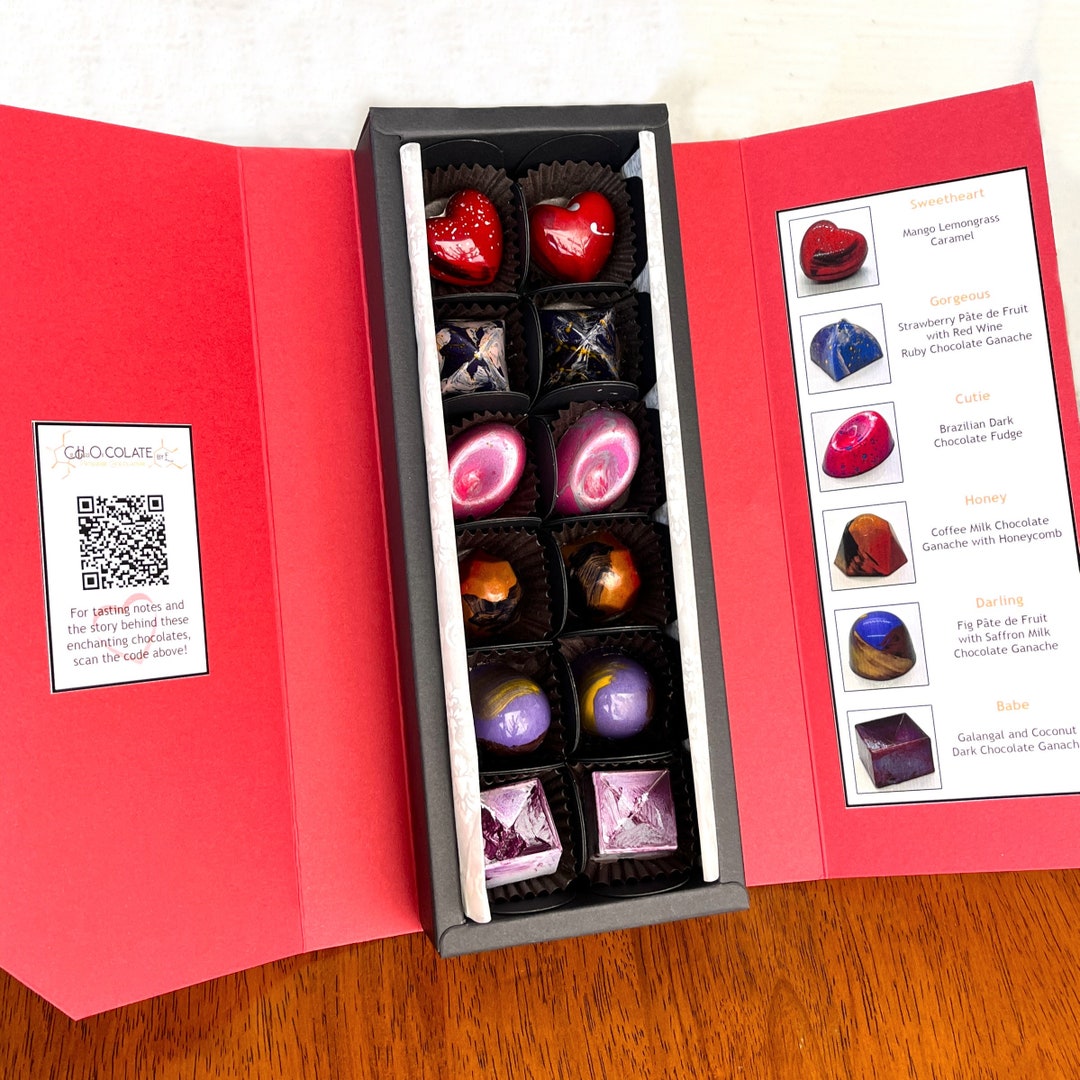 Assorted 12-piece Chocolate Box, Gourmet Handmade Bonbons, Artisan Ganaches and Caramels, Medium ...