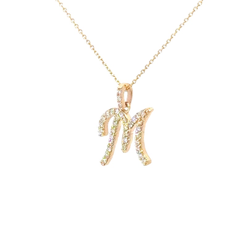 14K Yellow Gold Diamond M Initial Pendant - Etsy