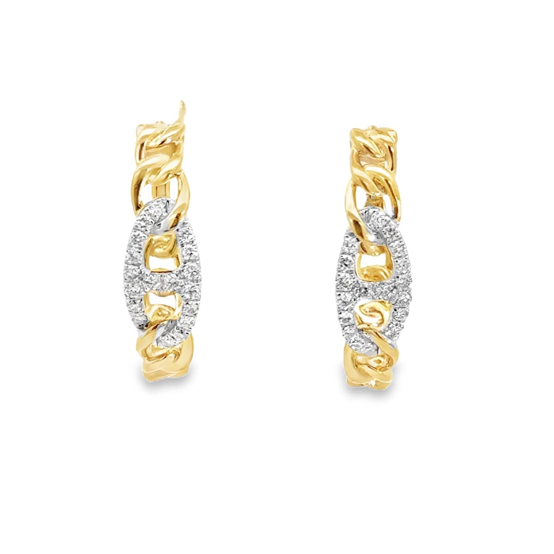 14k Two-tone Diamond Chain Link Hoops - Etsy