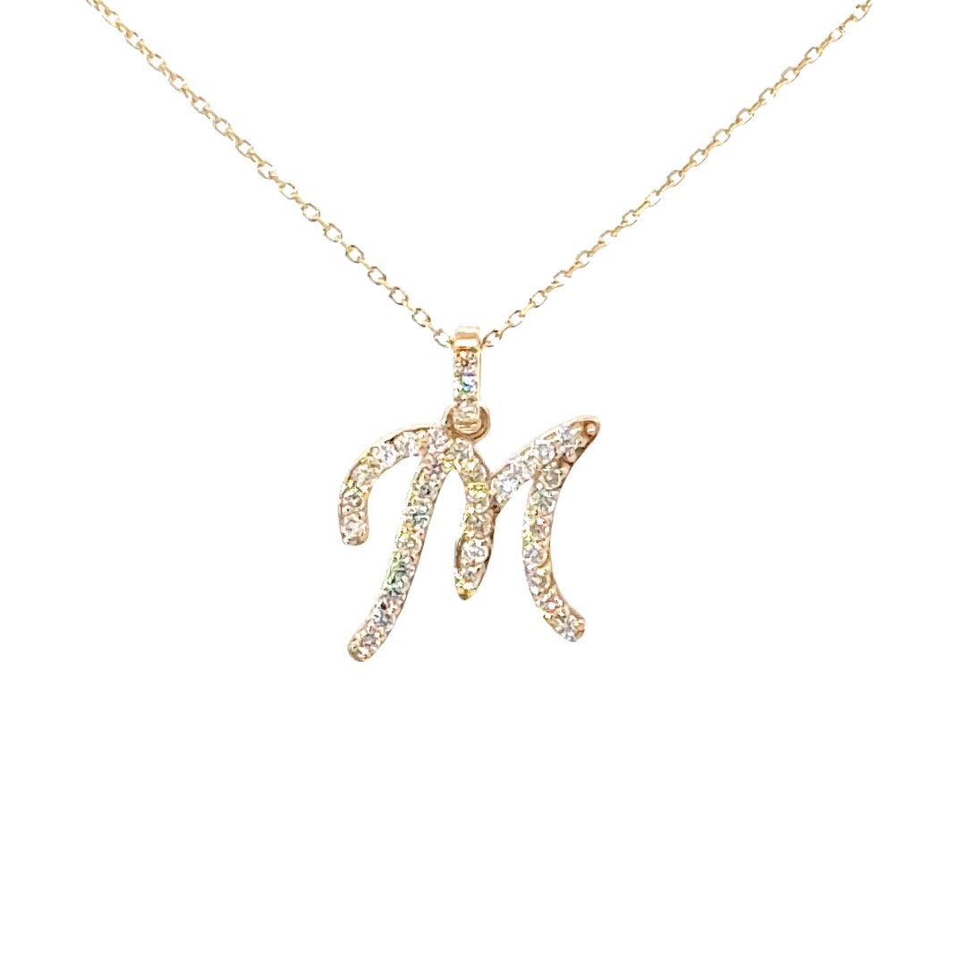 14K Yellow Gold Diamond M Initial Pendant - Etsy