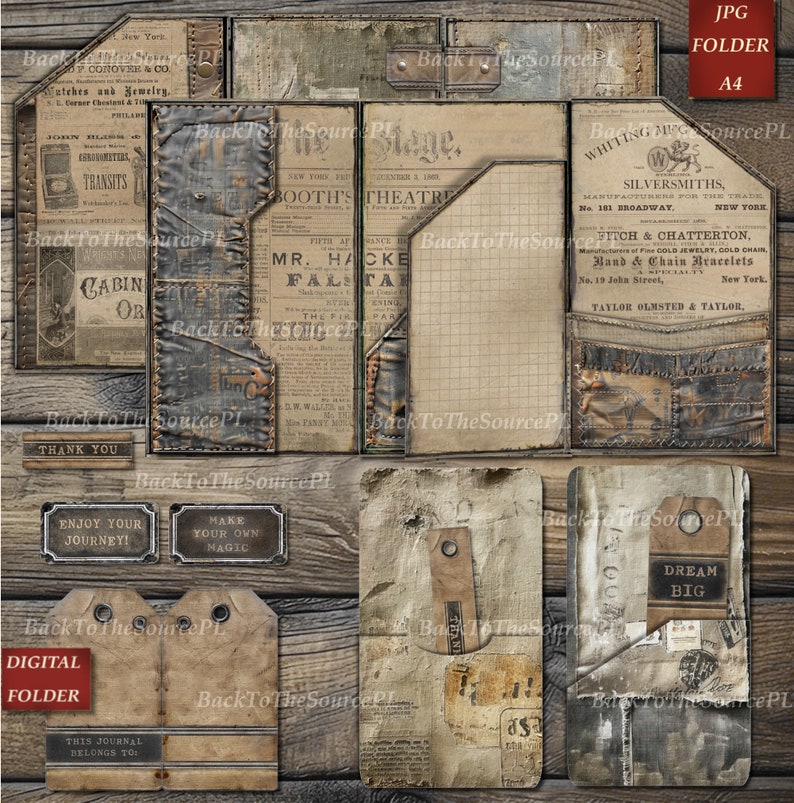 Skinny Junk Journal Kit, Grunge Folio, Printable Ephemera, Craft Kit ...