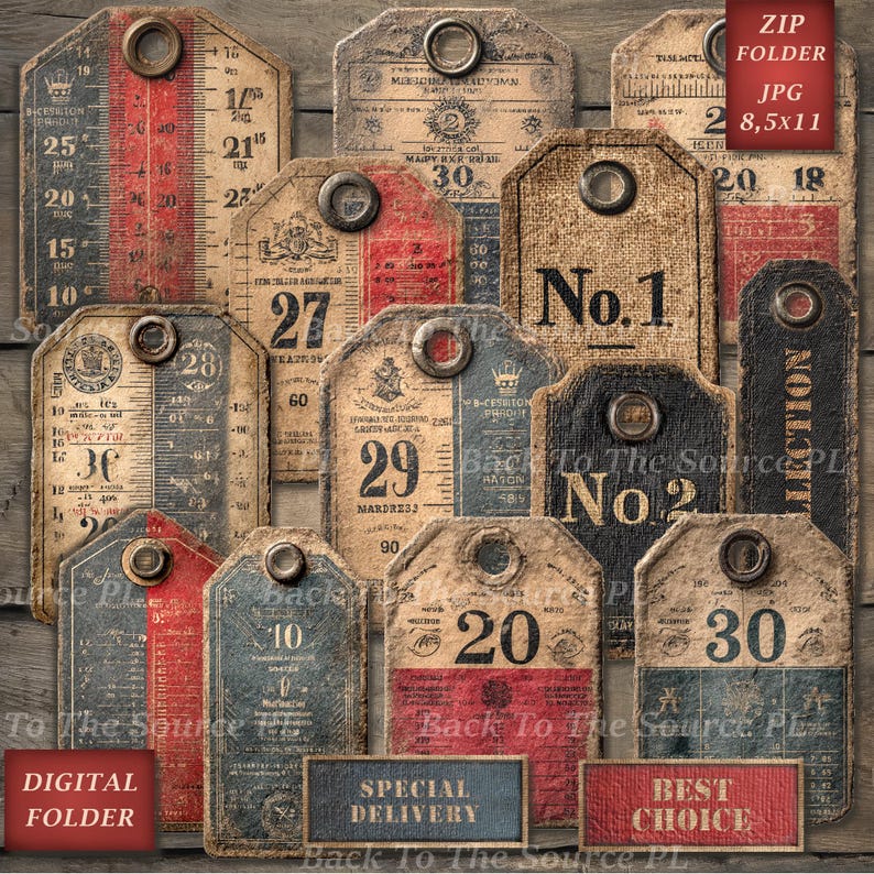 Faded Distressed Junk Labels and Tags, Vintage Numbers, Printable ...