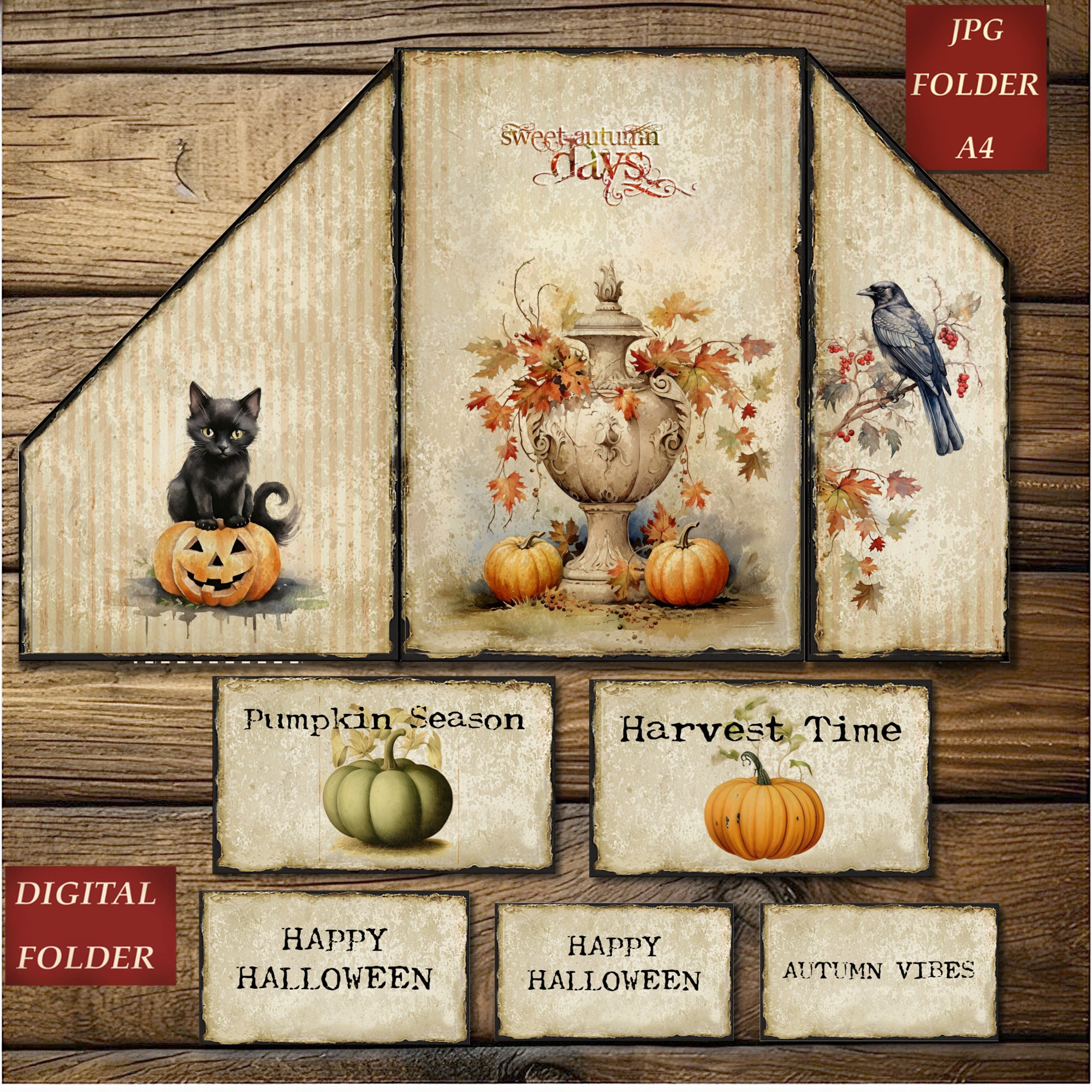 Fall Junk Journal Kit, Autumn Ephemera, Collage Sheet, Pumpkin Tags ...