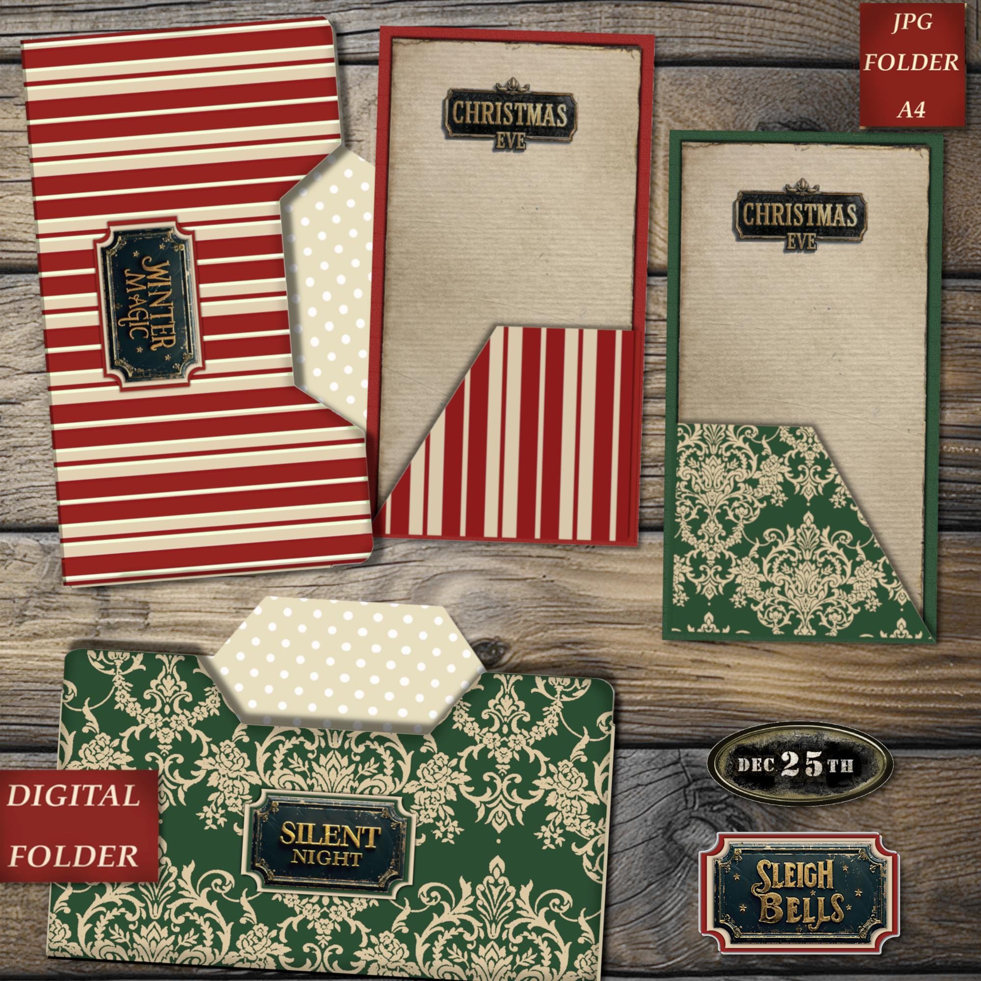 Christmas File Folder Set, Junk Journal Kit, Christmas Labels, Holiday ...
