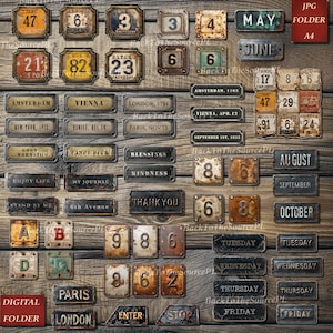 Vintage Tags and Labels, Distressed Numbers, Grungy Ephemera for Junk ...