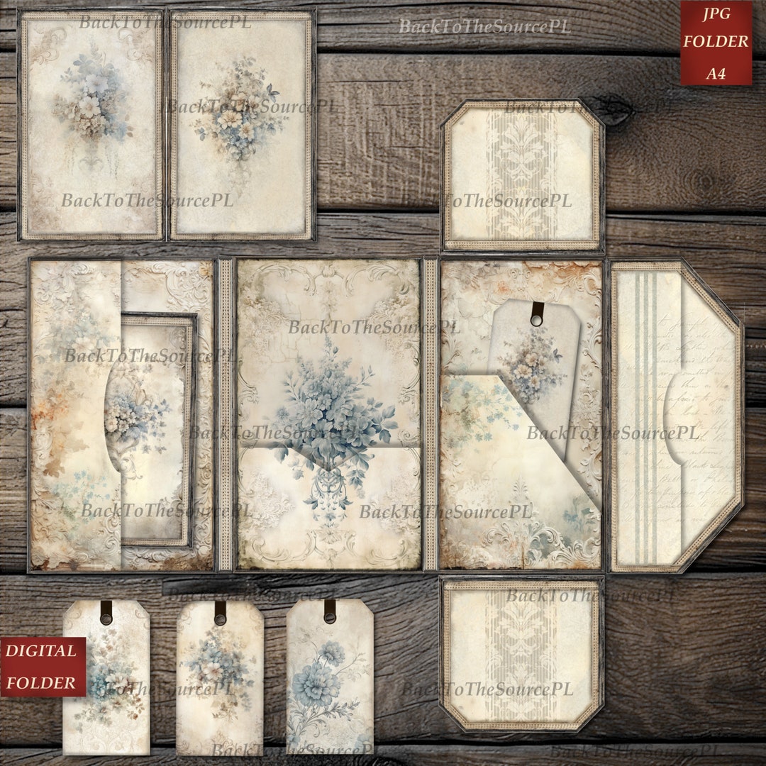 Shabby Junk Journal Kit, Floral Papers, Vintage Ephemera, Insert ...