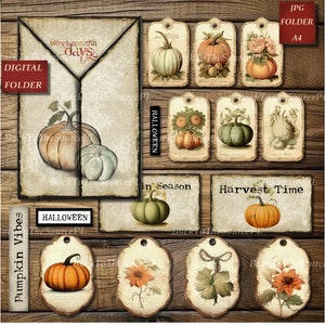 Fall Junk Journal Kit, Autumn Ephemera, Collage Sheet, Pumpkin Tags ...