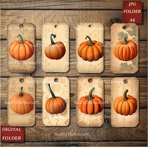 Pumpkin Tags, Vintage Autumn Labels, Junk Journal Ephemera ...