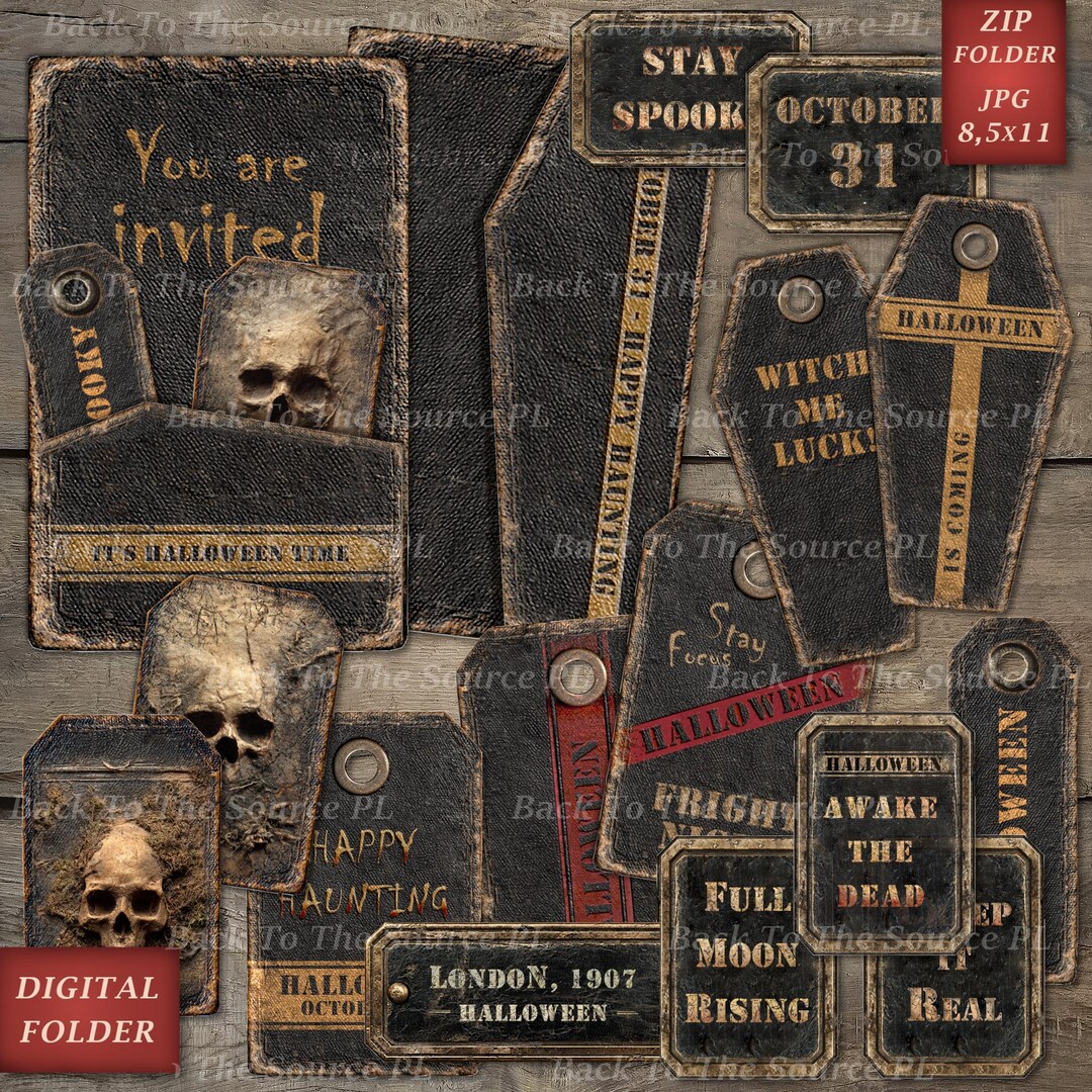 Halloween Labels and Vintage Spooky Tags, Scary Ephemera Printable Kit ...