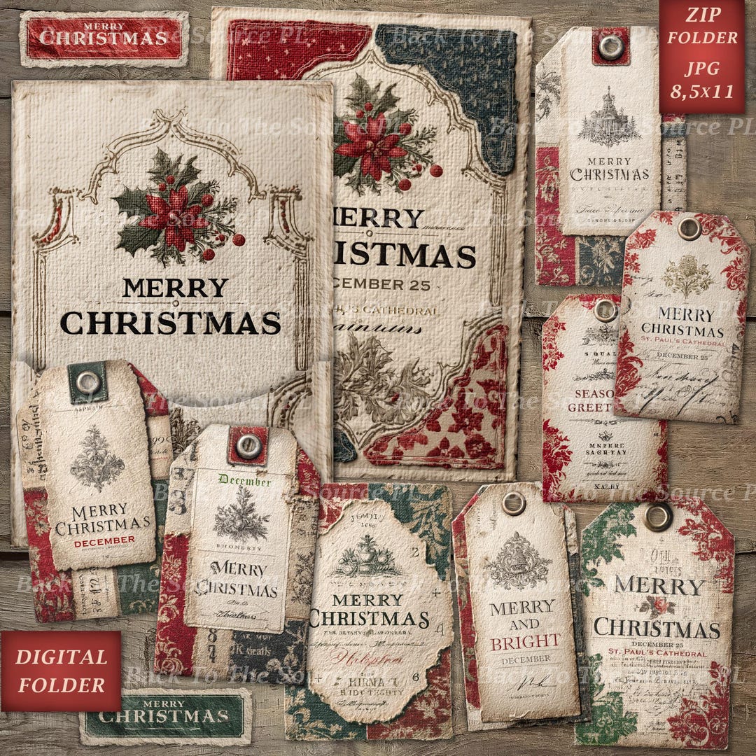 Festive Gift Tags, Christmas Labels, Printable Ephemera for Junk ...