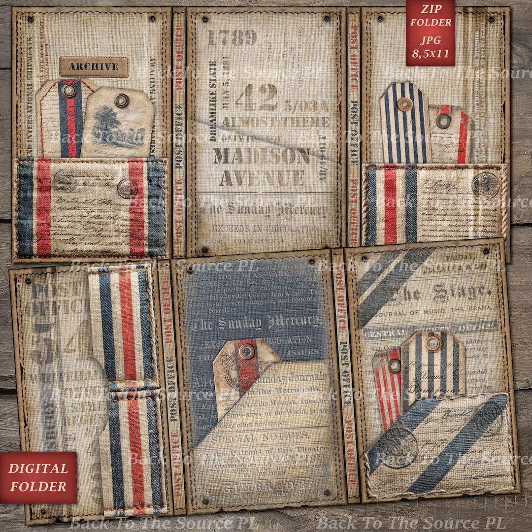 Postal Junk Journal Kit, Air Mail Vintage Tags, Collage Printable ...
