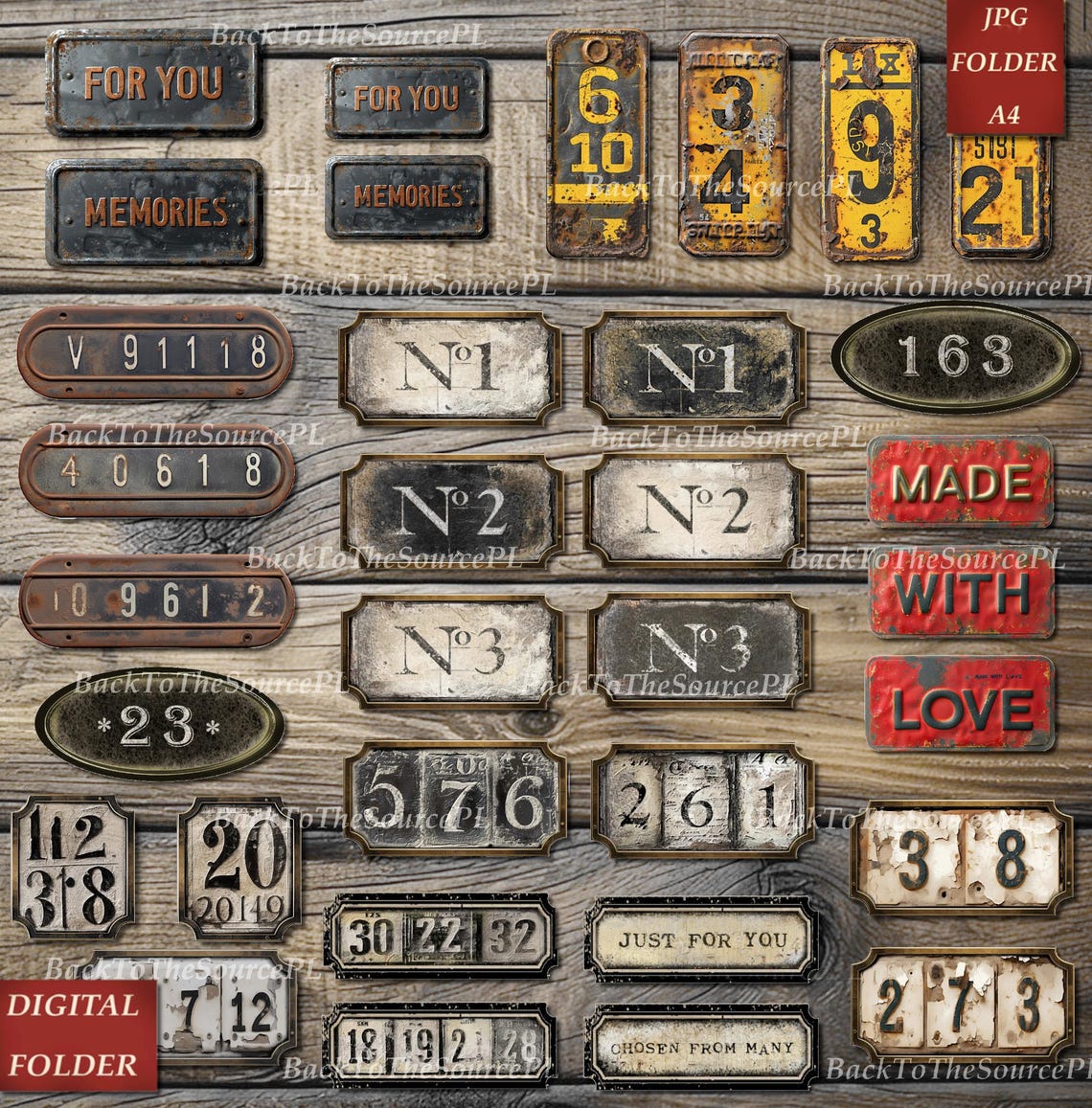 Vintage Industrial Labels and Tags, Distressed Numbers, Grungy ...