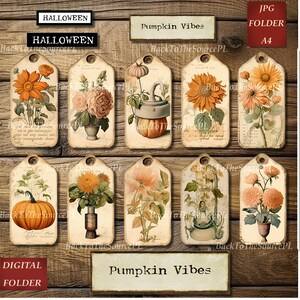 Pumpkin Tags, Vintage Autumn Labels, Junk Journal Ephemera ...