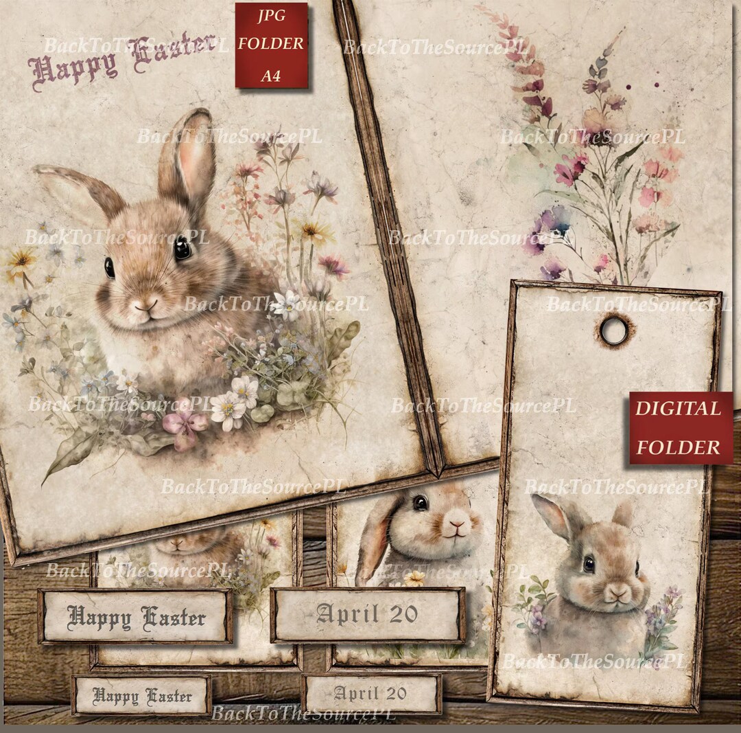 Easter Junk Journal Kit, Holiday Pages, Easter Bunny, Vintage Ephemera ...