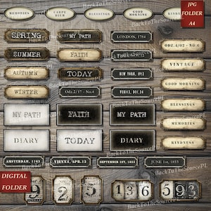 Vintage Industrial Labels and Tags, Distressed Numbers, Grungy ...