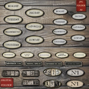 Vintage Industrial Labels and Tags, Distressed Numbers, Grungy ...