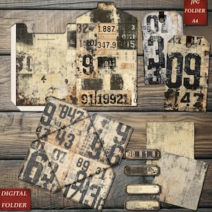 Vintage Industrial Labels and Tags, Distressed Numbers, Grungy ...
