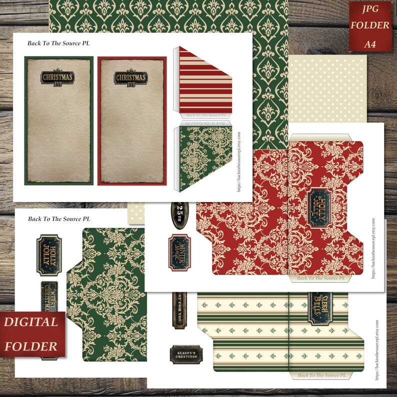 Christmas File Folder Set, Junk Journal Kit, Christmas Labels, Holiday ...