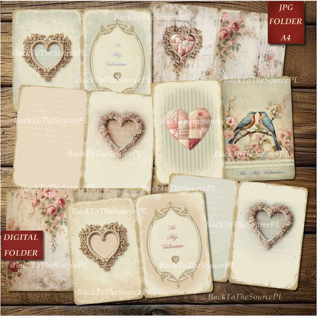 Valentine's Day Junk Journal Kit, Vintage Hearts Papers, Printable ...