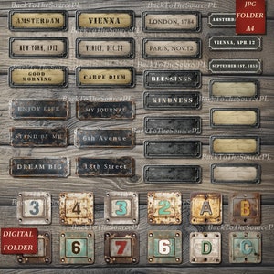 Vintage Tags and Labels, Distressed Numbers, Grungy Ephemera for Junk ...