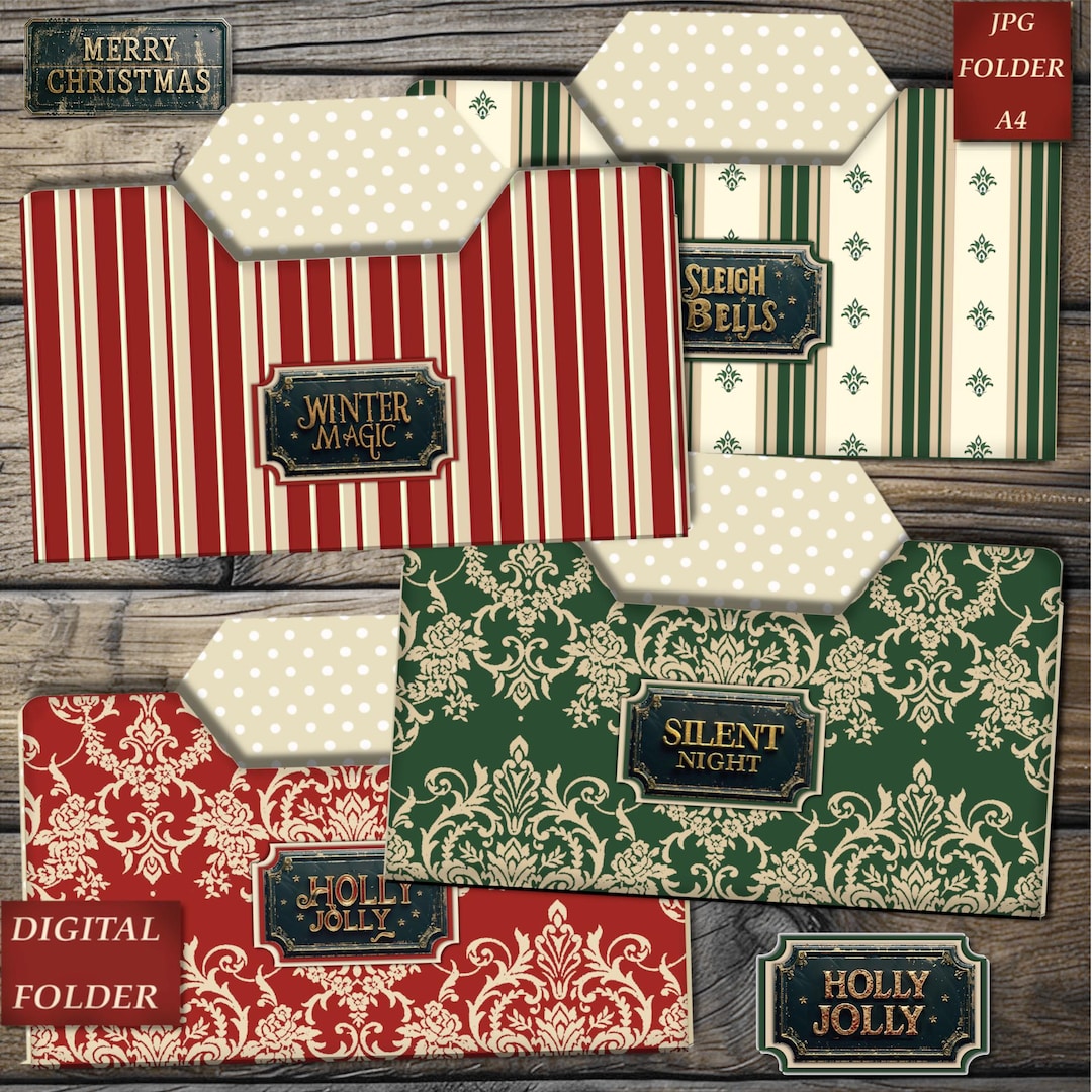 Christmas File Folder Set, Junk Journal Kit, Christmas Labels, Holiday ...
