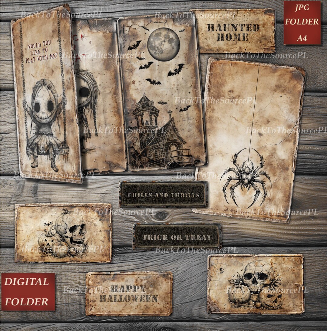 Halloween Junk Journal Kit, Spooky Pages, Halloween Ephemera, Creepy Halloween Folio, Scrapbooks ...