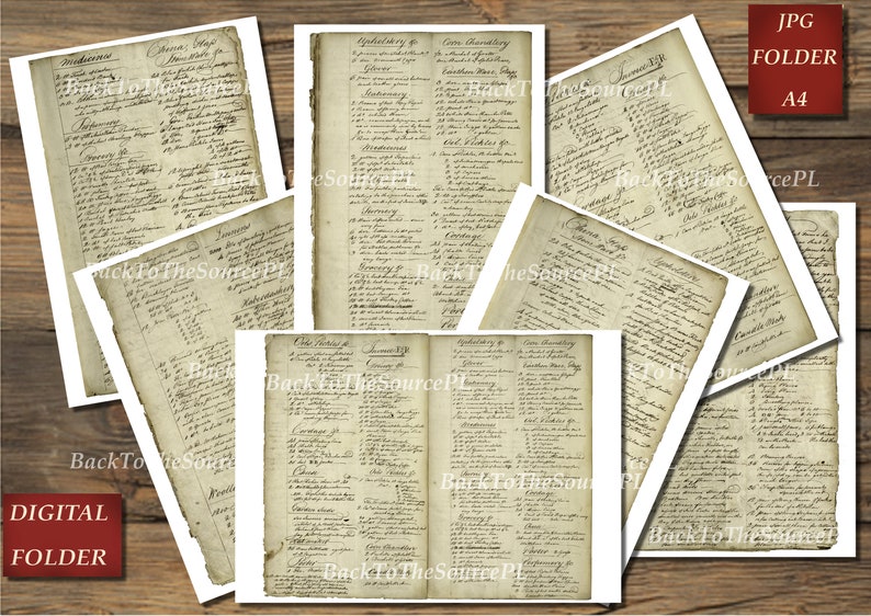 Vintage Ledger Pages, Digital 1770's Antique Accounting Ledger ...