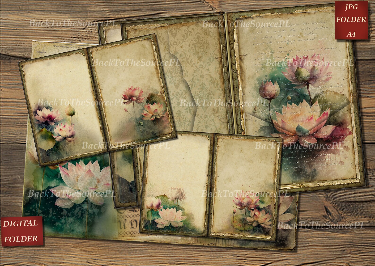 Watercolor Lotus Junk Journal Kit, Scrapbooks, Collage Sheet, Vintage ...