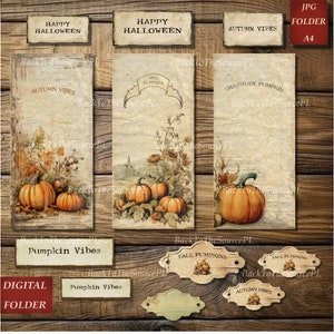 Autumn Junk Journal Fall Ephemera, Collage Sheet, Pumpkin Tags ...