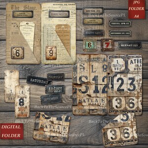 Vintage Tags and Labels, Distressed Numbers, Grungy Ephemera for Junk ...