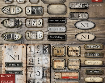 Number Labels, Vintage Labels, Junk Journal Kit, Vintage Tags, Specimen ...