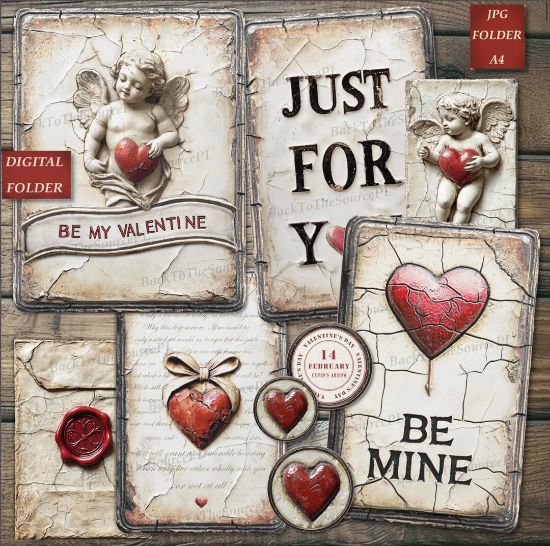 Valentine Junk Journal Kit, Printable Ephemera, Valentine's Day Papers ...