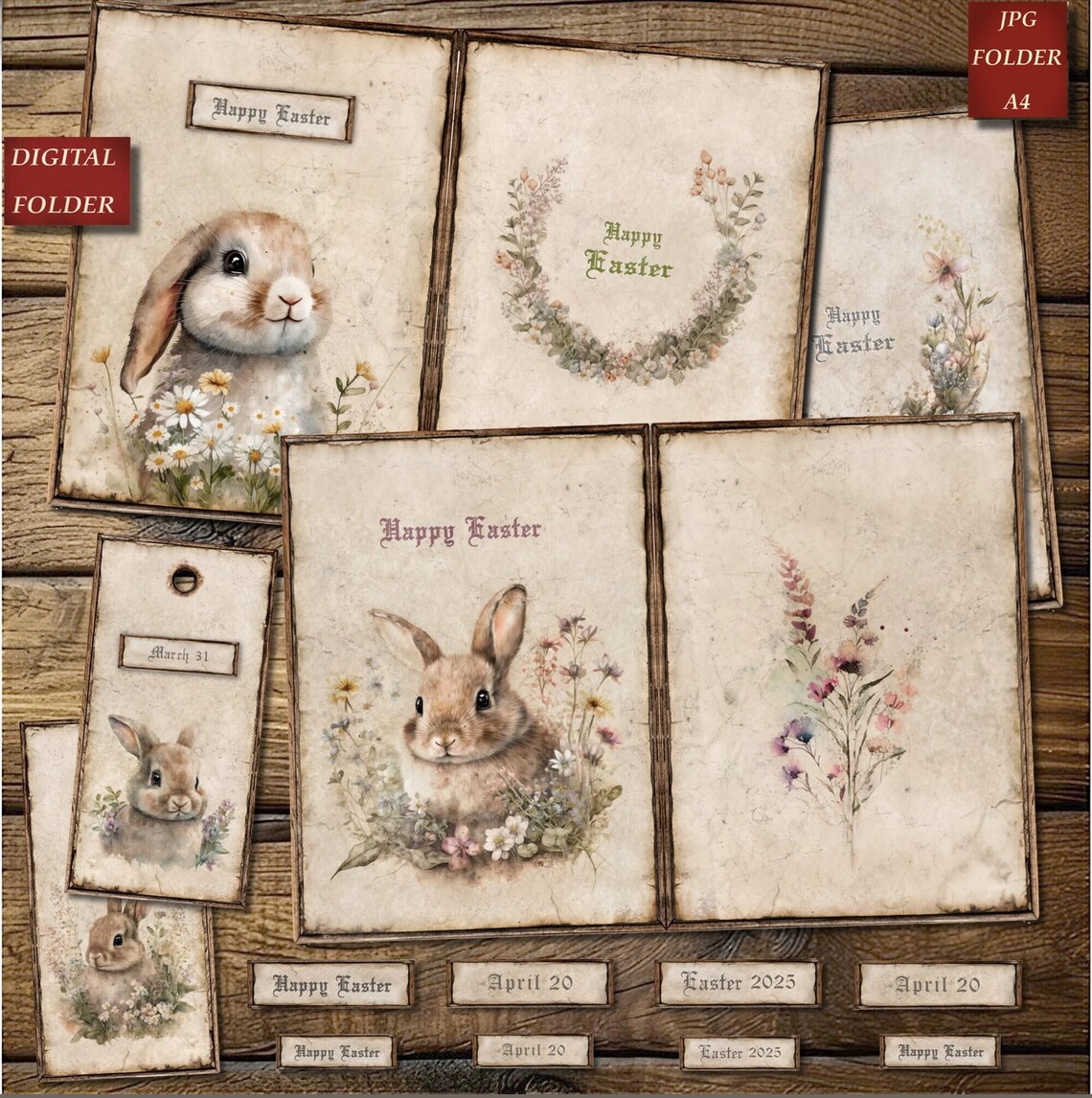 Easter Junk Journal Kit, Holiday Pages, Easter Bunny, Vintage Ephemera ...