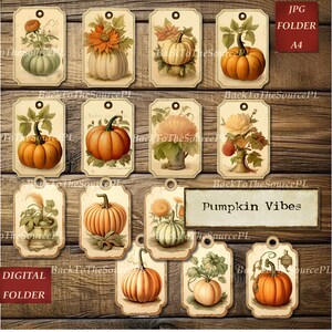 Pumpkin Tags, Vintage Autumn Labels, Junk Journal Ephemera ...