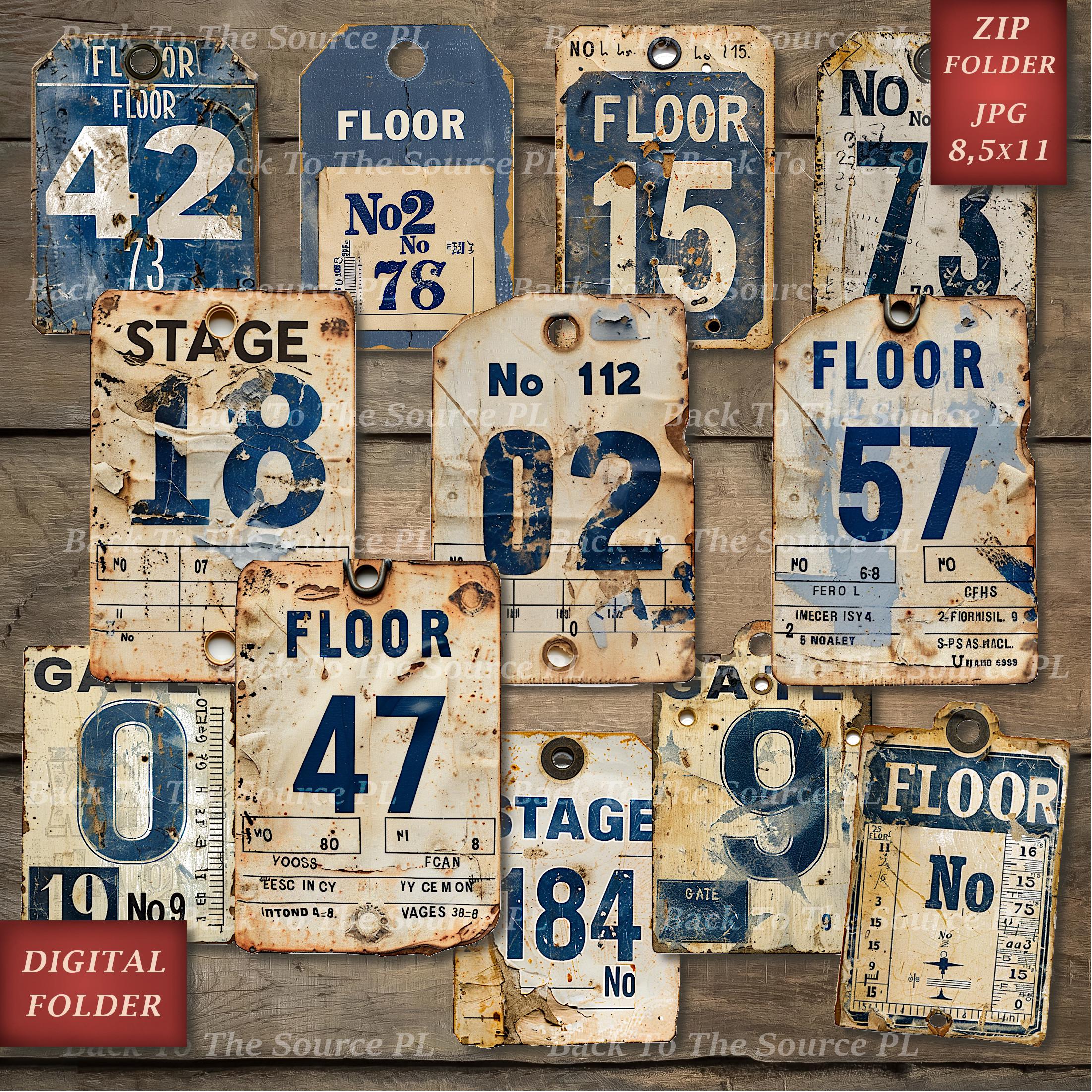 Faded Distressed Junk Labels and Tags, Vintage Numbers, Printable ...