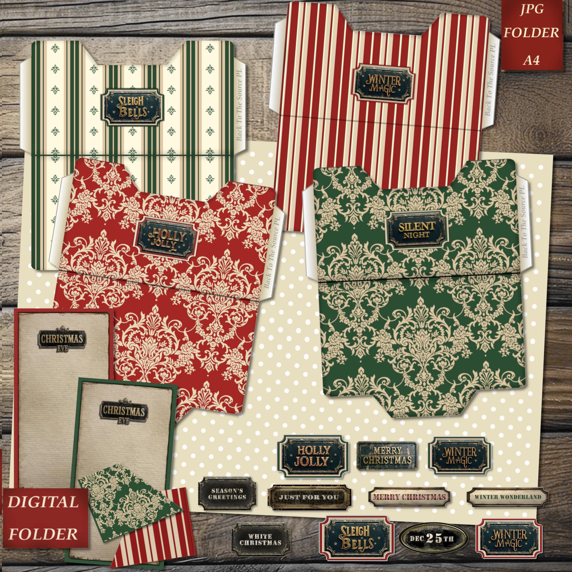 Christmas File Folder Set, Junk Journal Kit, Christmas Labels, Holiday ...