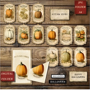 Pumpkin Tags, Vintage Autumn Labels, Junk Journal Ephemera ...