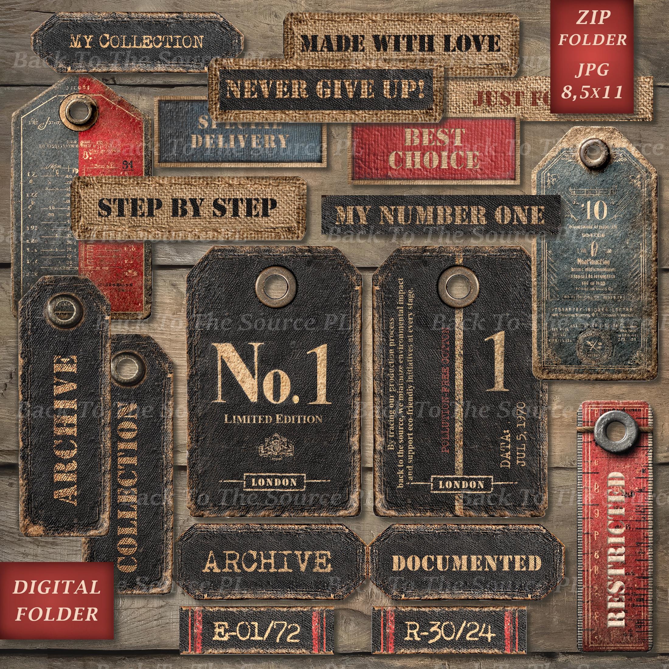 Faded Distressed Junk Labels and Tags, Vintage Numbers, Printable ...