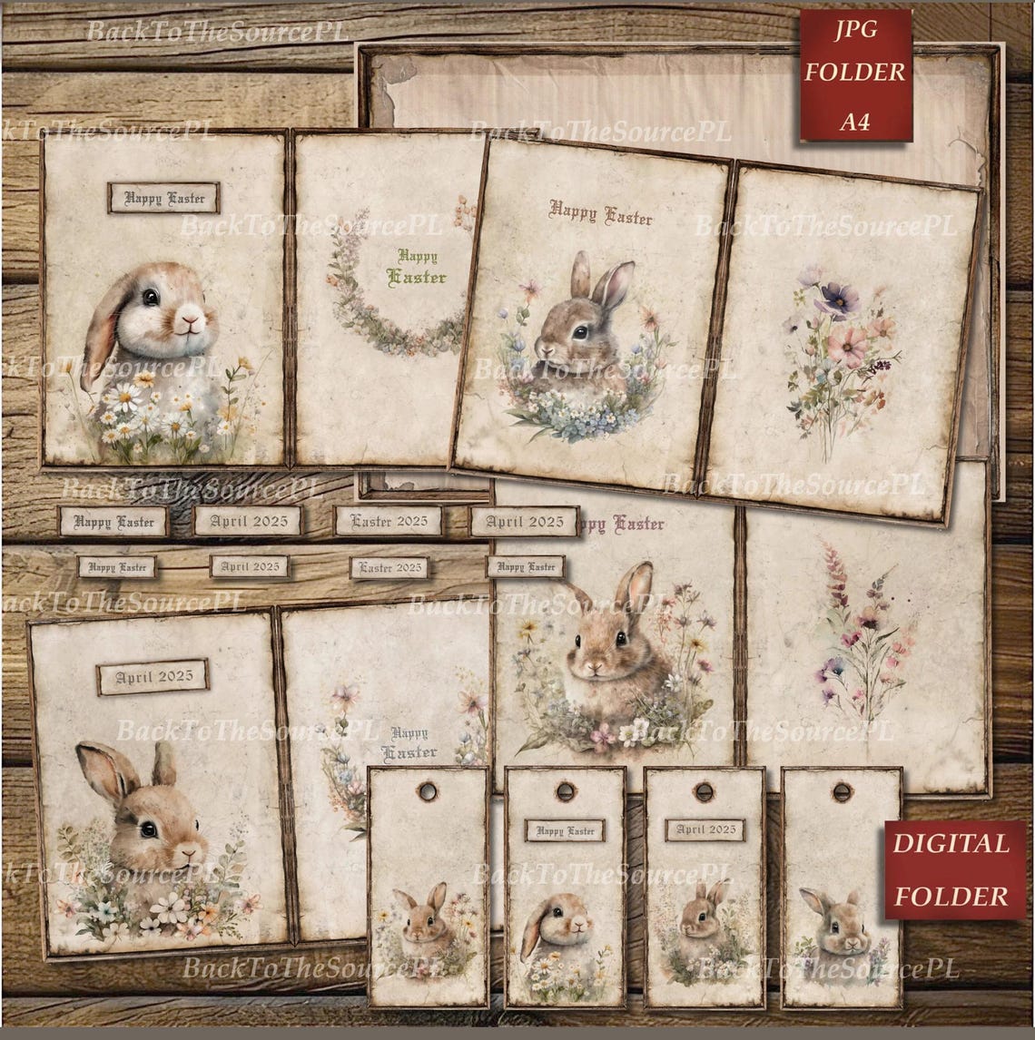 Easter Junk Journal Kit, Holiday Pages, Easter Bunny, Vintage Ephemera ...