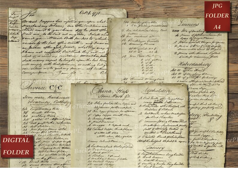 Vintage Ledger Pages, Digital 1770's Antique Accounting Ledger ...